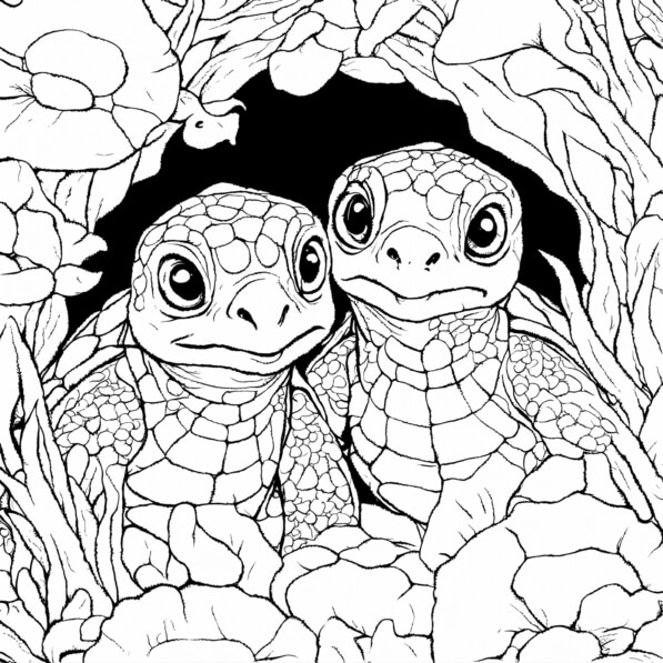 Descarga Dos tortuguitas rodeadas de flores Páginas para colorear En ...