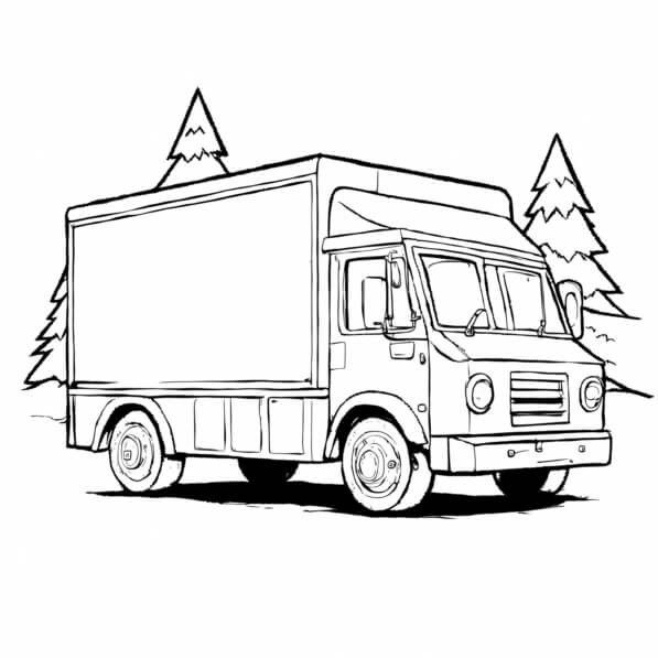 Download Box Truck Surrounded by Trees Coloring pages Online - Creative ...