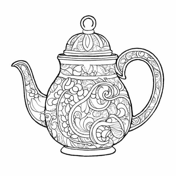 Download Intricate Teapot Design Coloring pages Online - Creative Fabrica