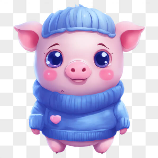 Download Kawaii Pig Character in Blue Sweater and Hat Kawaii Online ...