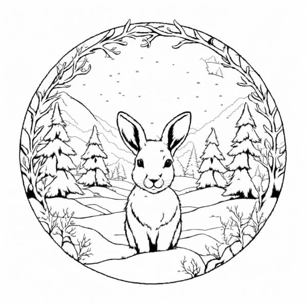 Download Rabbit in a Winter Landscape Coloring pages Online - Creative ...