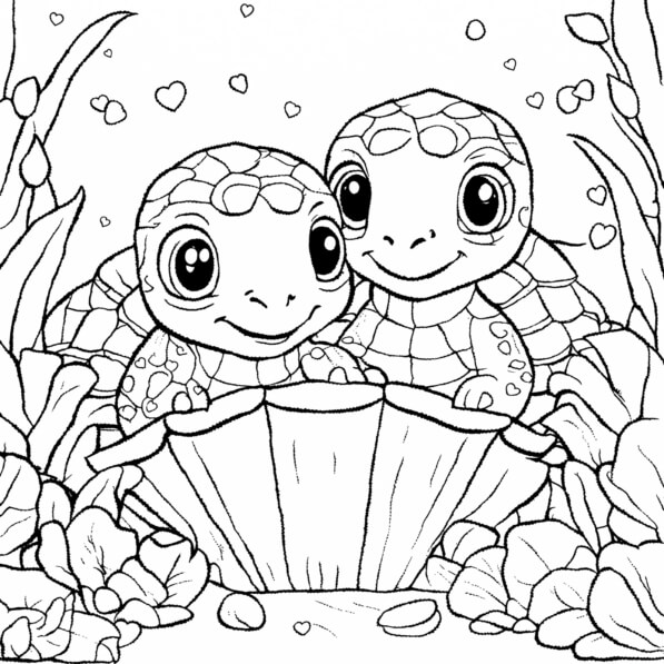Download Two Happy Turtles in a Clam Shell Coloring pages Online ...