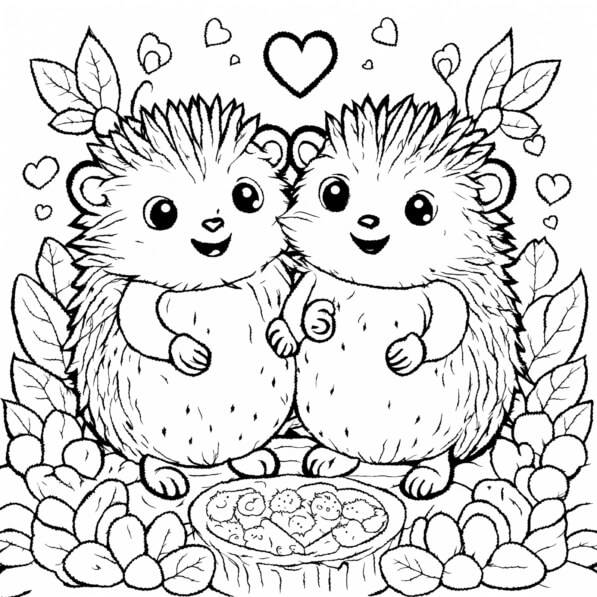 Download Cute Hedgehogs with Love Hearts Coloring pages Online ...