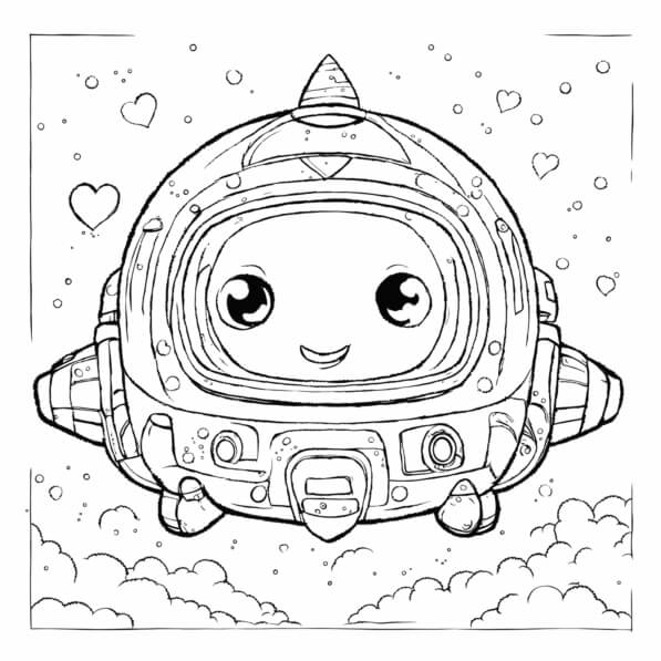 Download Cute Cartoon Spaceship in Space Coloring pages Online ...