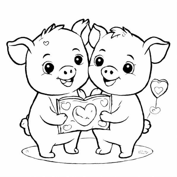 Download Two Cartoon Pigs Holding a Heart Book Coloring pages Online ...