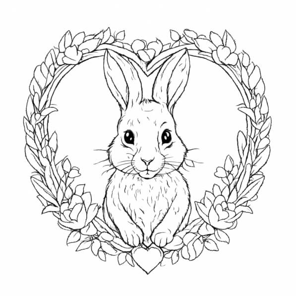 Download Cute Rabbit in Floral Heart Frame Coloring pages Online ...
