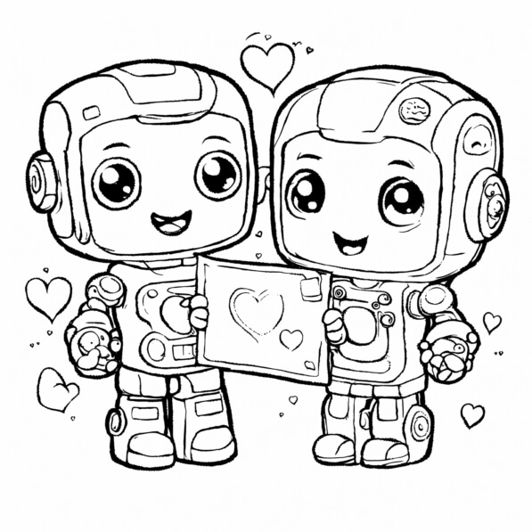 Download Cute Robots Holding a Heart Letter Coloring pages Online ...