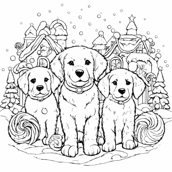 Download Three Puppies in a Winter Wonderland Coloring pages Online ...