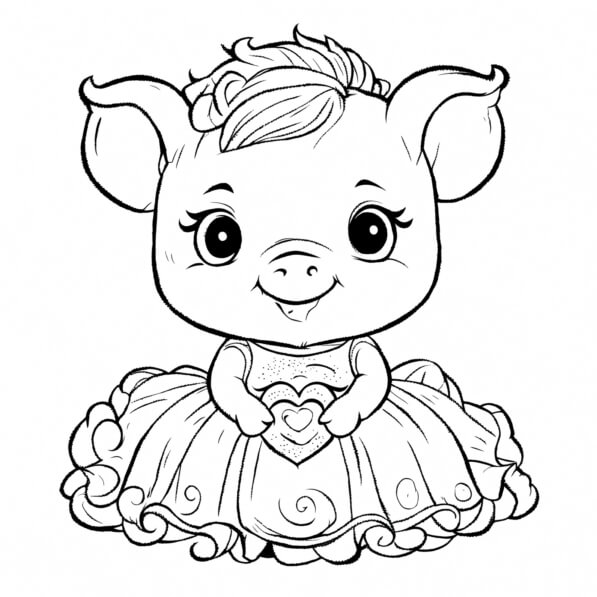 Descarga Linda cerdita de dibujos animados con un vestido Páginas para ...