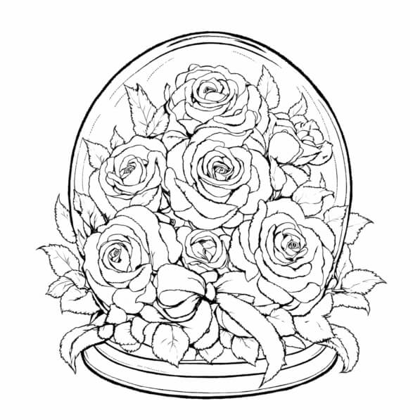 Download Roses in Glass Dome Line Art Coloring pages Online - Creative ...