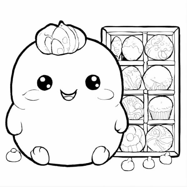 Download Cute Dessert Character with Pastry Box Coloring pages Online ...