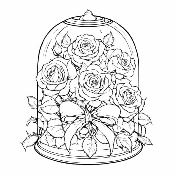 Download Bouquet of Roses Under Glass Dome Coloring pages Online ...