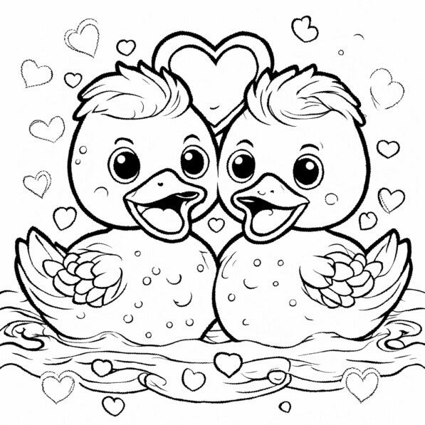 Descarga Dos patitos lindos con corazones Páginas para colorear En ...