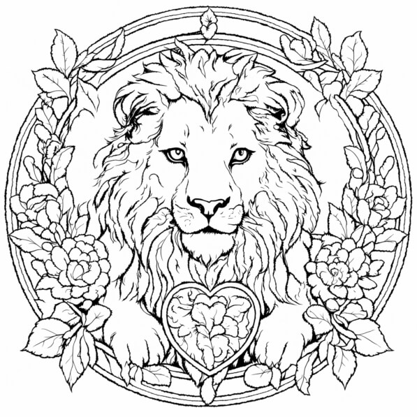 Download Intricate Lion Illustration with Floral Elements Coloring ...