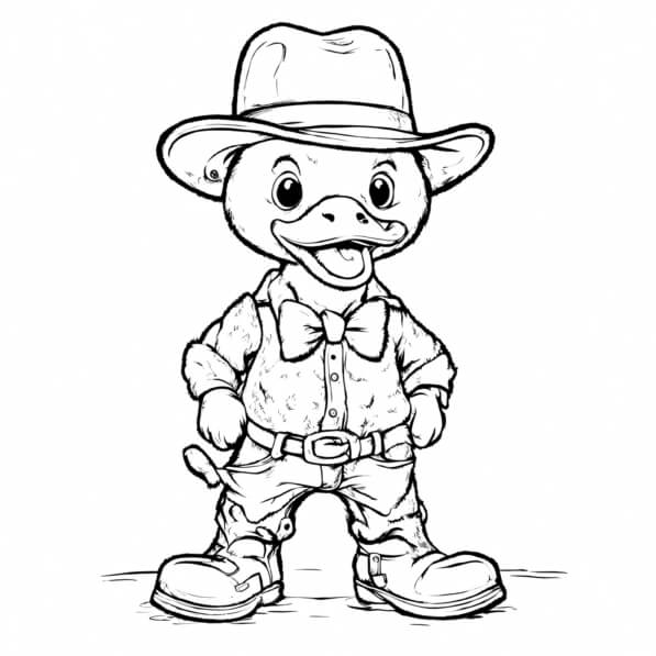 Download Cartoon Duck Character in Cowboy Attire Coloring pages Online ...