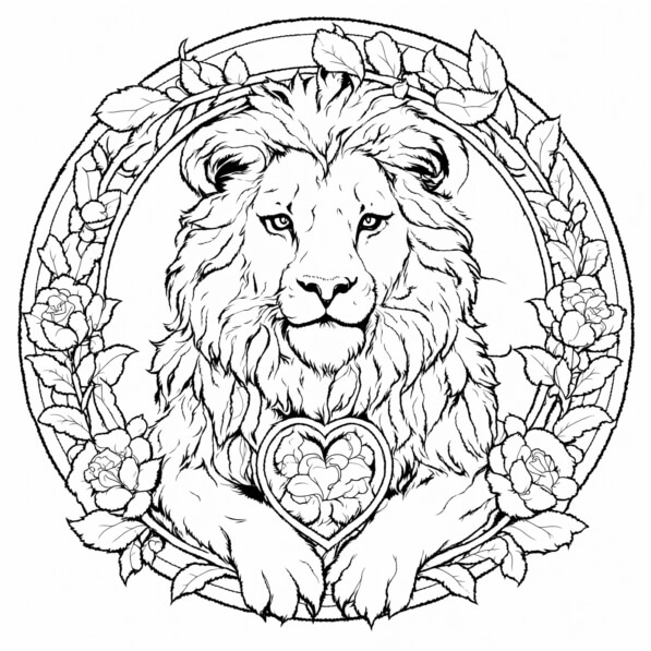 Download Lion with Floral Elements Coloring pages Online - Creative Fabrica