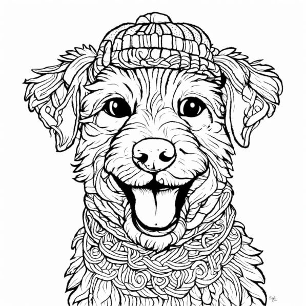 Download Whimsical Illustration of a Happy Dog Coloring pages Online ...