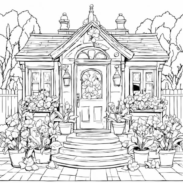 Download Charming House Surrounded by Flowers Coloring pages Online ...