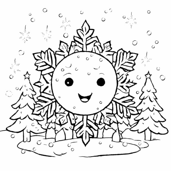 Download Cheerful Snowflake Character in Winter Wonderland Coloring ...