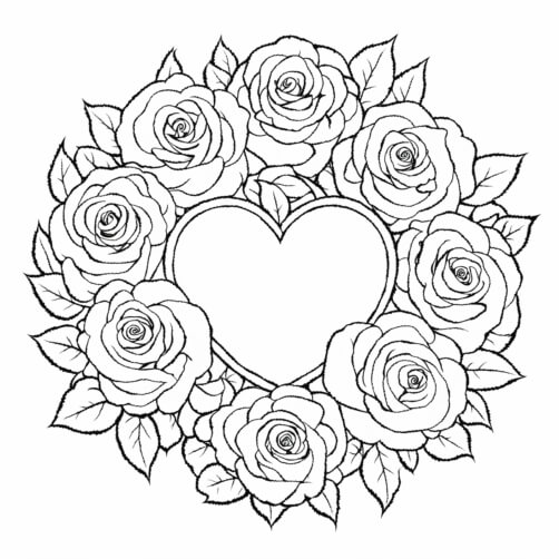 love heart rose coloring pages