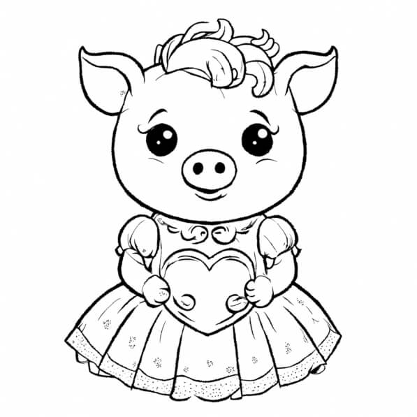 Descarga Linda cerdita de dibujo animado con vestido sosteniendo un ...