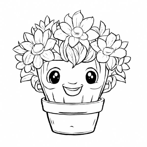 Baixe Personagem de Planta Sorridente com Flores Colorir páginas ...