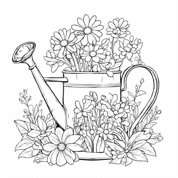 Descarga Ilustración de una regadera con flores Páginas para colorear ...