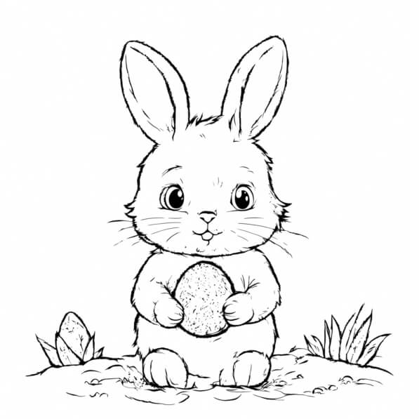 Download Cartoon Bunny Holding an Egg Coloring pages Online - Creative ...