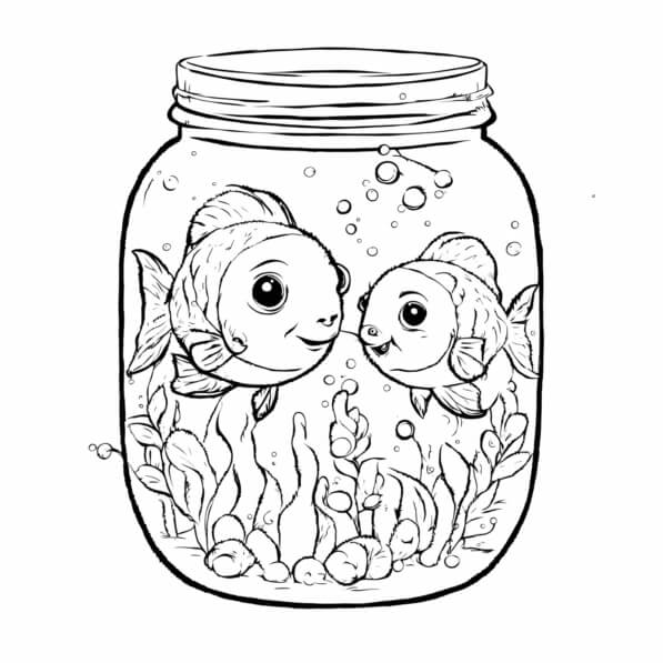 Download Two Goldfish in a Jar Coloring pages Online - Creative Fabrica
