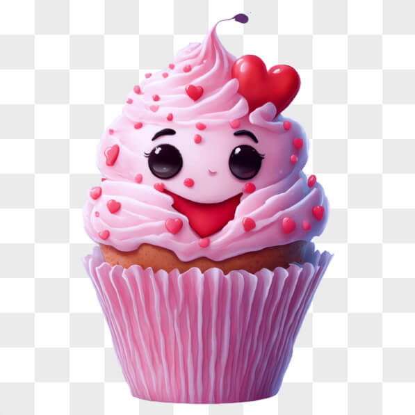 Download Cute Cupcake with Smiling Face and Heart Topping Cartoons ...