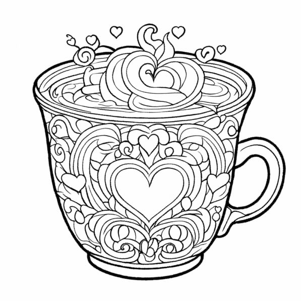 Download Decorative Teacup Coloring Page Coloring pages Online ...