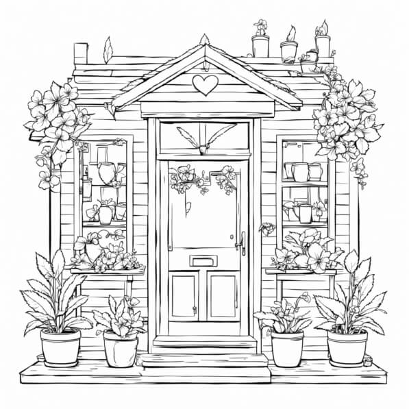 Download Charming Illustrated House with Plants Coloring pages Online ...
