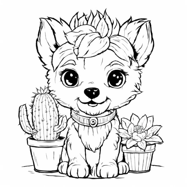 Download Cute Puppy Surrounded by Plants Coloring pages Online ...