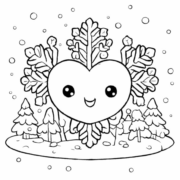 Download Whimsical Snowflake Character with Heart Shape Coloring pages ...