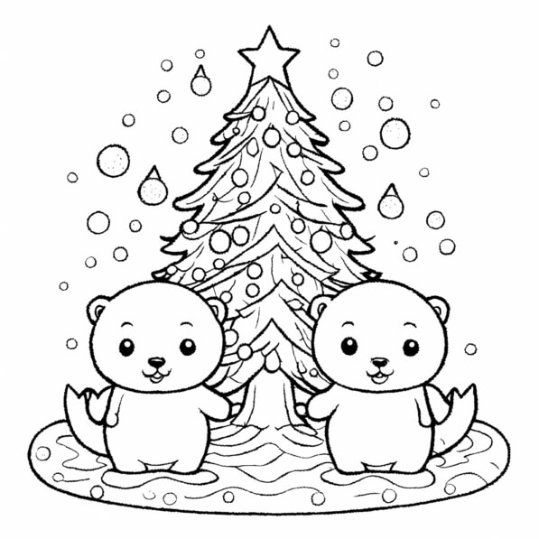 Download Otters by a Christmas Tree Coloring pages Online - Creative ...