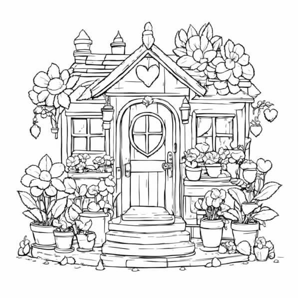 Download Charming House with Garden Coloring pages Online - Creative ...