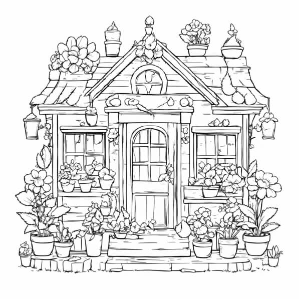 Download Charming Cottage Surrounded by Flowers and Plants Coloring ...