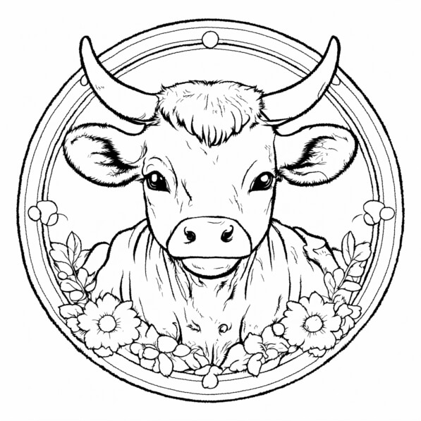 Download Cow Illustration in Floral Frame Coloring pages Online ...