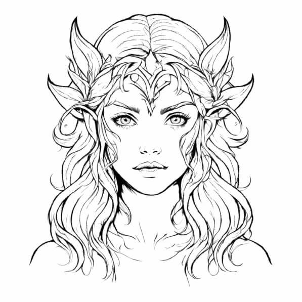 Download Fantastical Female Character Line Drawing Coloring pages ...