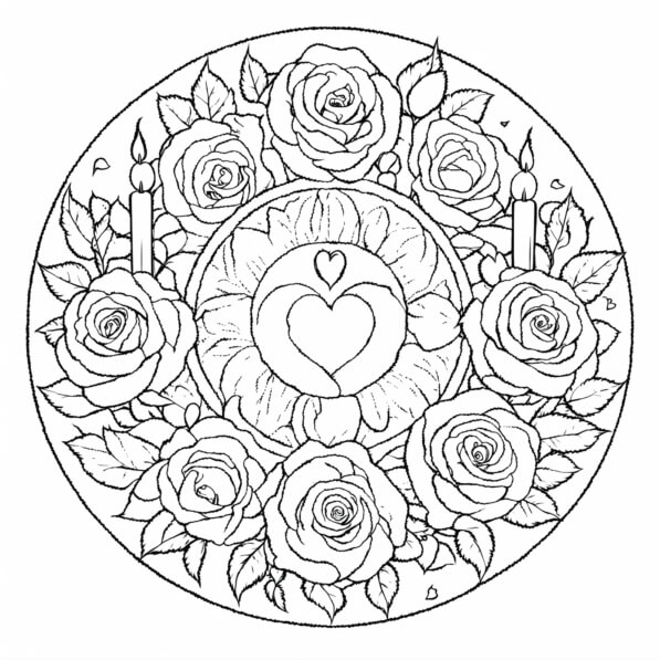 Download Intricate Floral Coloring Page with Roses and Candles Coloring ...