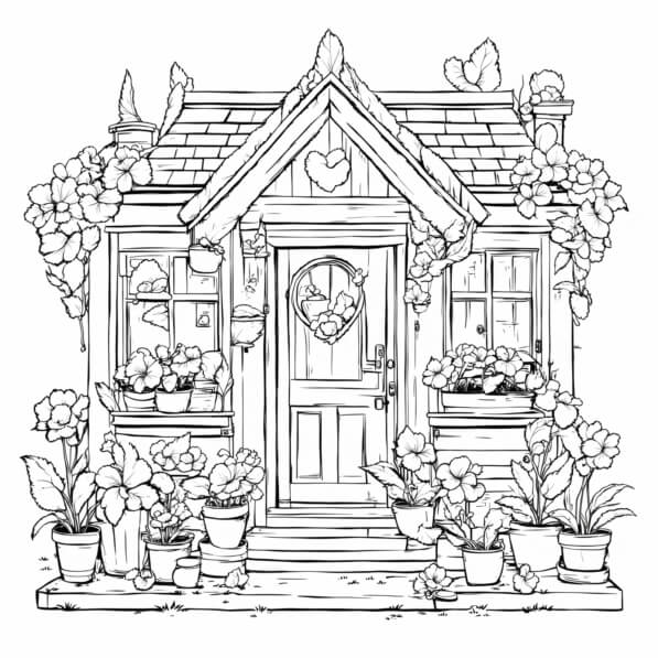 Download Charming House with Flowers and Plants Coloring pages Online ...