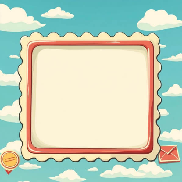 Baixe Ilustração de selo postal em cartoon com céu azul e nuvens ...