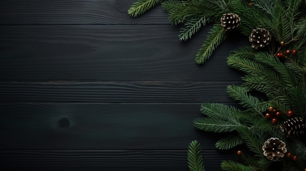 Download Festive Evergreen Arrangement on Dark Wood Background ...