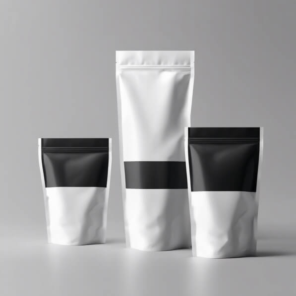 Download Three modern packaging pouches on gray background Mockups ...
