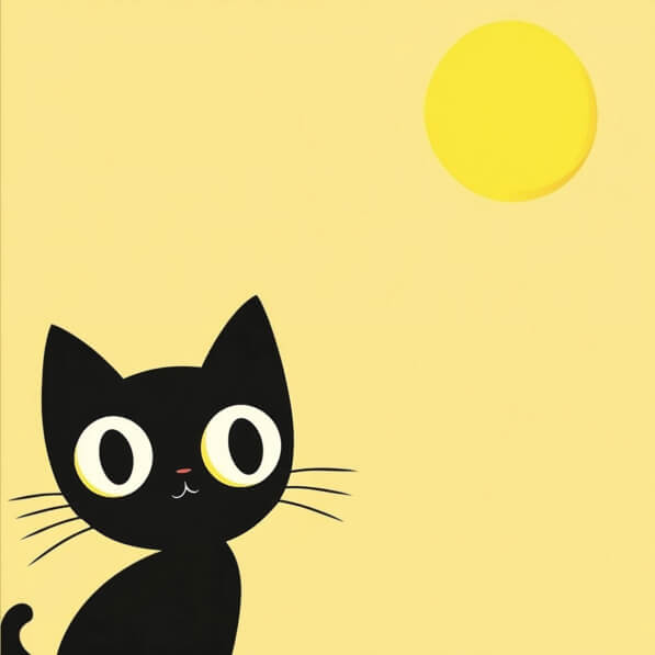 Download Cute Black Cat Illustration with Yellow Background Backgrounds ...