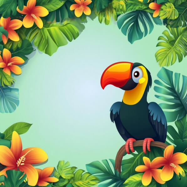 Download Colorful Toucan Surrounded by Tropical Flowers and Leaves ...