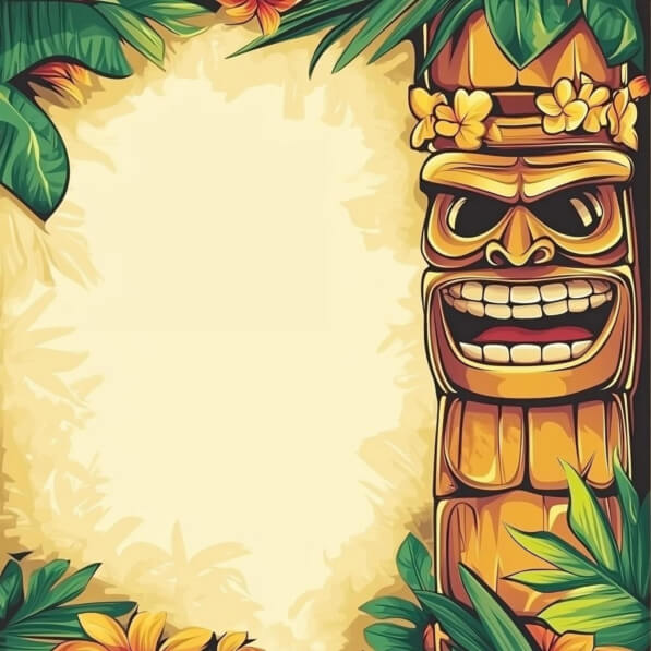 Download Tiki Totem with Tropical Leaves and Flowers Backgrounds Online ...