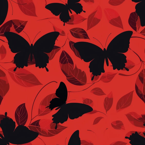Download Black Butterflies and Leaves Pattern on Red Background ...