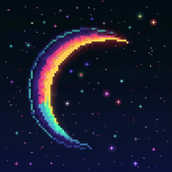 Download Colorful Pixelated Crescent Moon in Starry Night Backgrounds ...