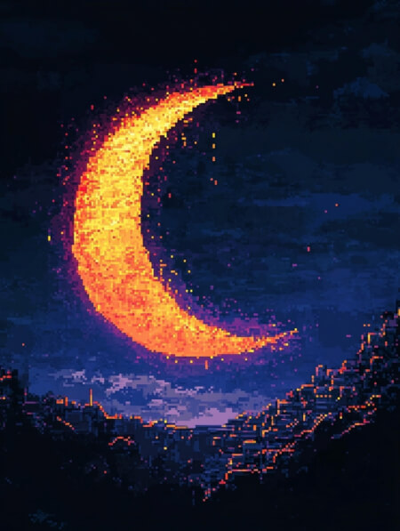 Download Pixelated Crescent Moon in Night Sky Backgrounds Online ...